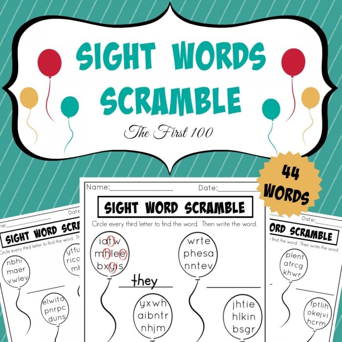 Sight Words Scramble - Words From the First 100 - Planning Playtime