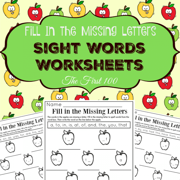 Sight Word Worksheets - Fill In Missing Letter - Planning Playtime