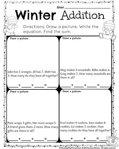 1st Grade December Math and Literacy Worksheets - Planning Playtime