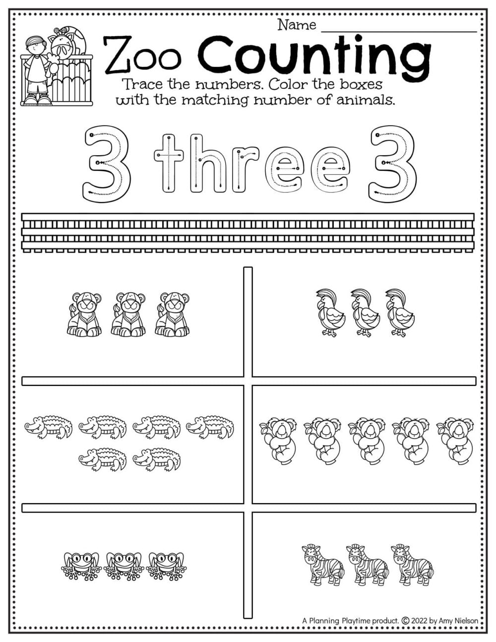 Zoo Count and Number Tracing - Zoo Preschool Worksheets - Planning Playtime