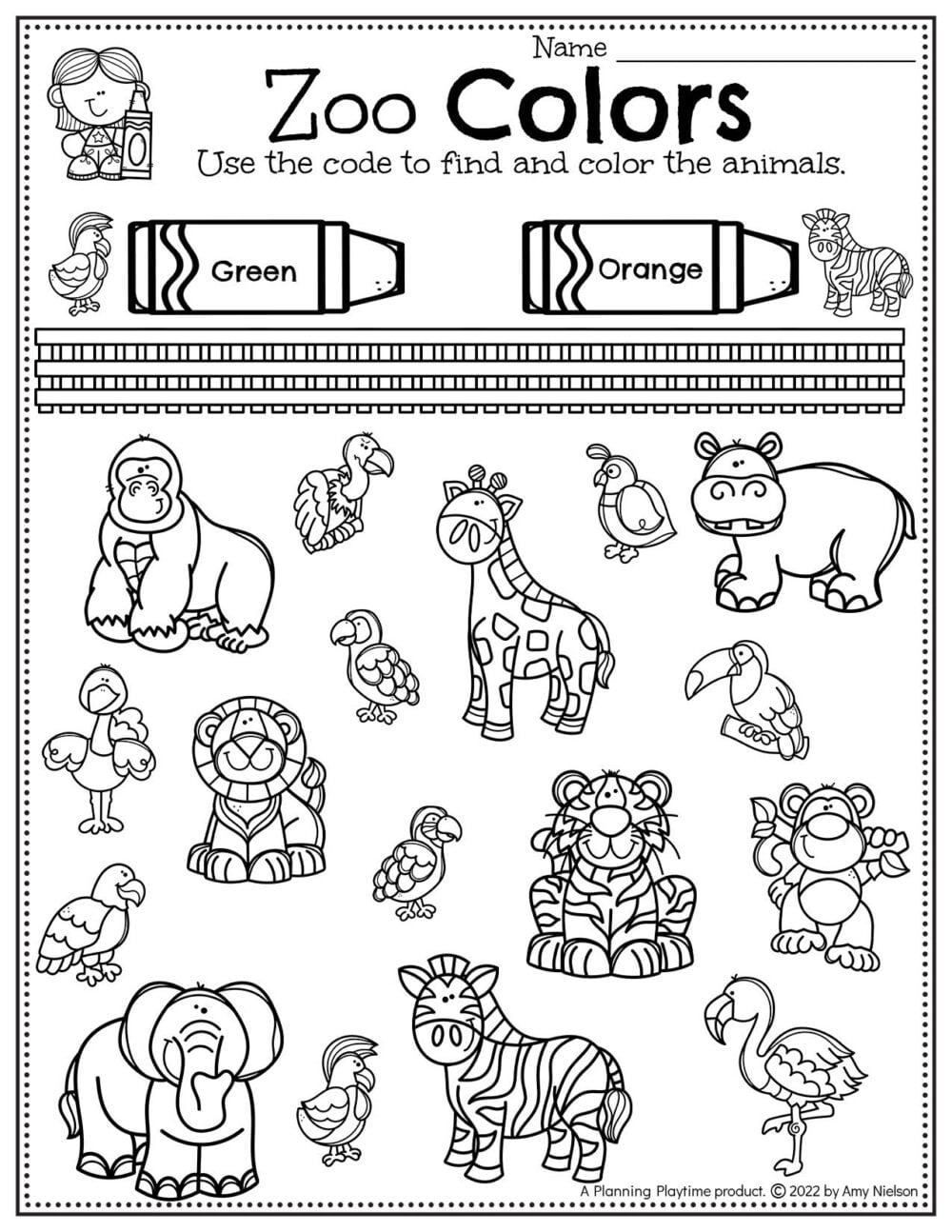 Zoo Animals Sort and Color - Zoo Preschool Worksheets - Planning Playtime