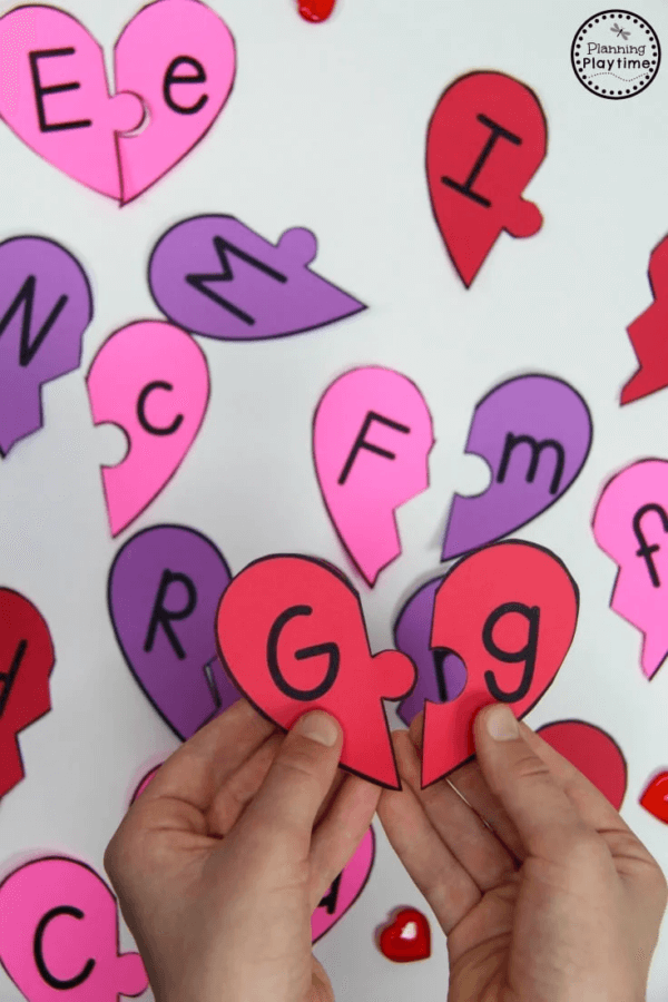 Heart Alphabet Puzzles - Valentines Day Preschool Theme - Planning Playtime