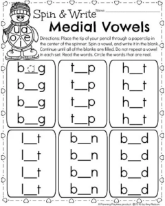 Spin and Write Medial Vowels - February Kindergarten Worksheets ...