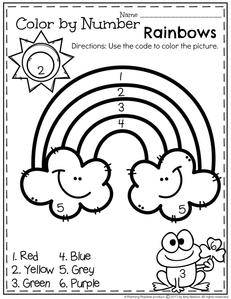 Color by Number Rainbow Coloring Page and Shamrock Colors - March ...