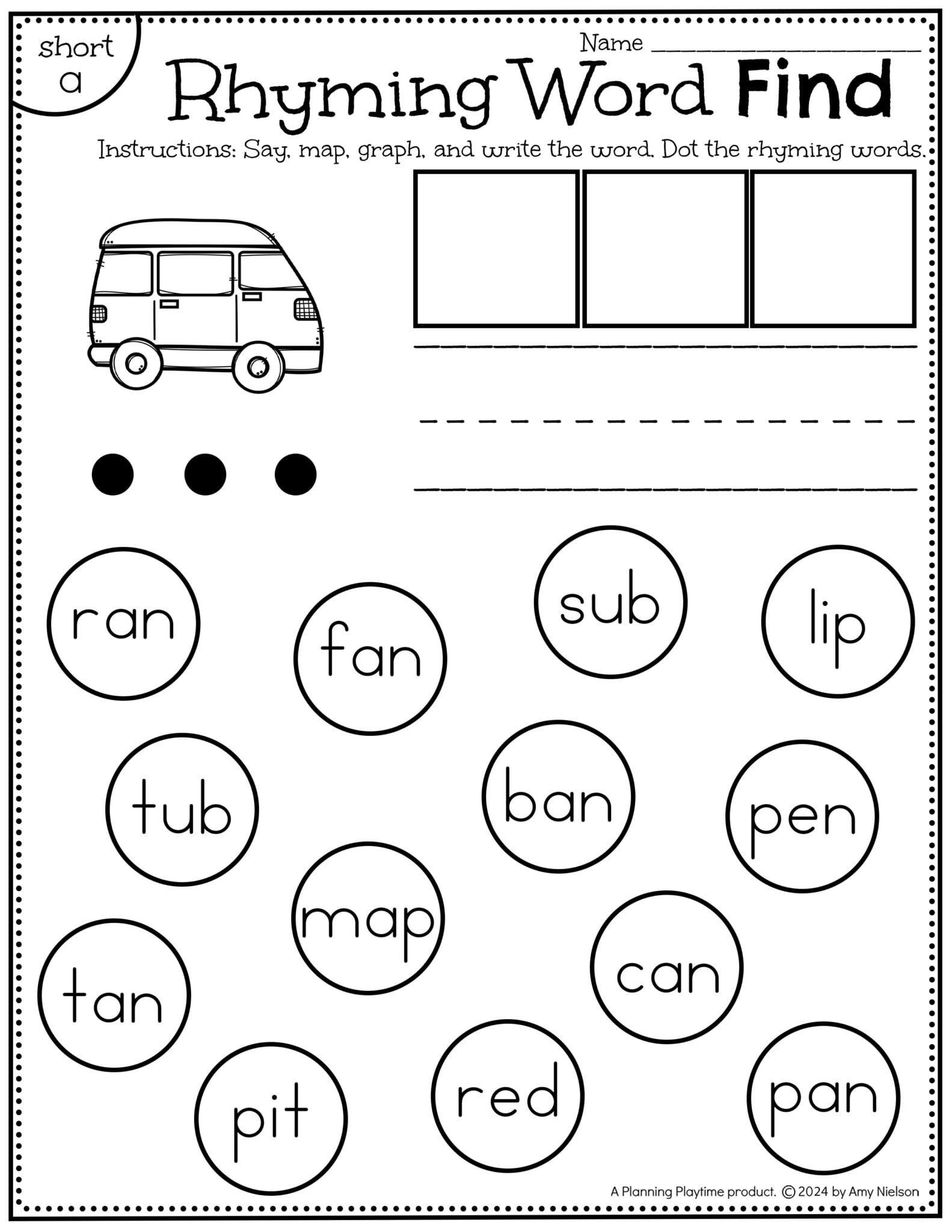 Rhyming CVC Dot it Worksheets - Planning Playtime