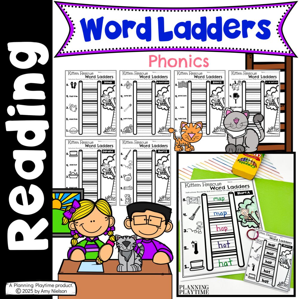 Phonics Word Ladders for Kindergarten | CVC, Digraphs, Blends, Vowels ...