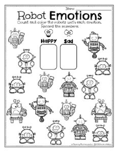 Robot Emotions Worksheet Sort by Emotion Color and Count - Robot ...