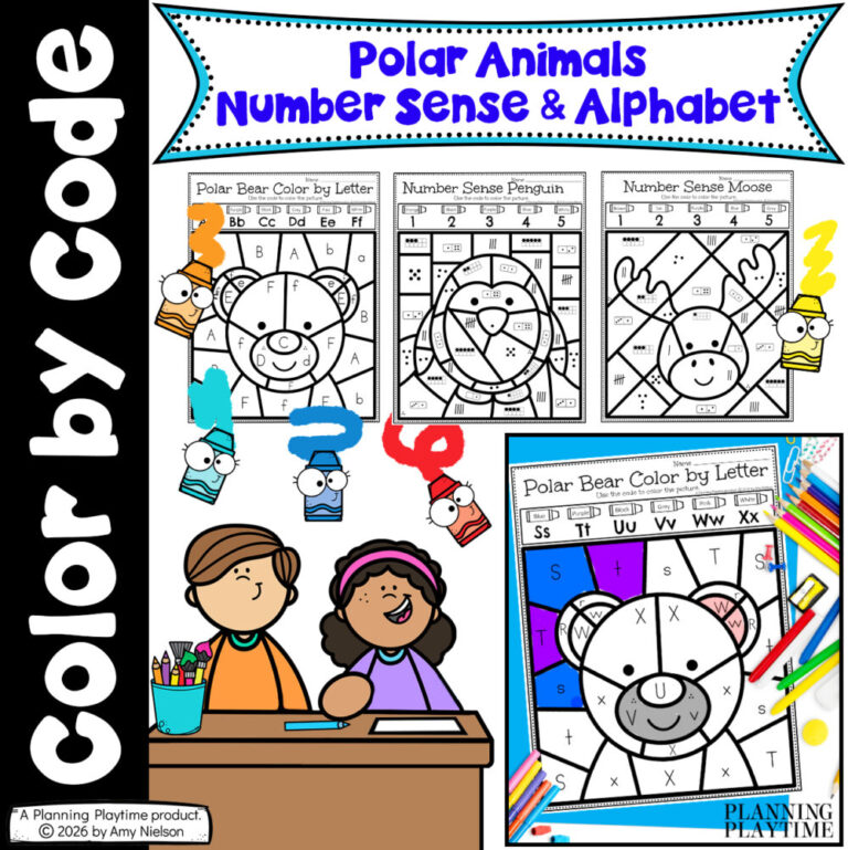 Polar Bear Color by Code Alphabet Worksheets - Planning Playtime